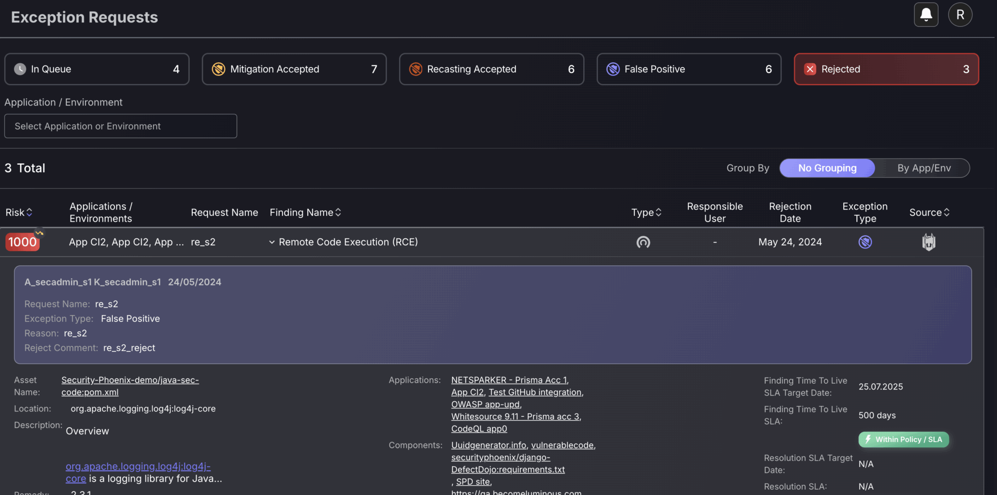 Exception Request Management – Phoenix Security Knowledge Base